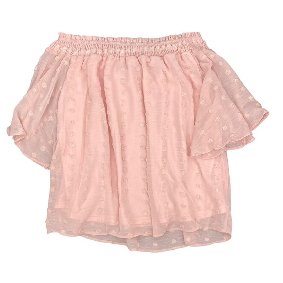 JODIFL | Tops | Jodifl Top Size L Light Pink Textured Dot Smocked Off ...